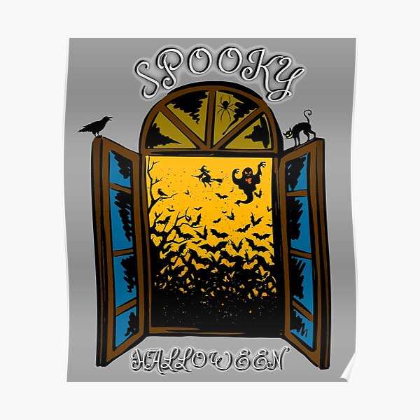 "Spooky Halloween Funny Fall Scary Evil Window With Witch Ghost And ...
