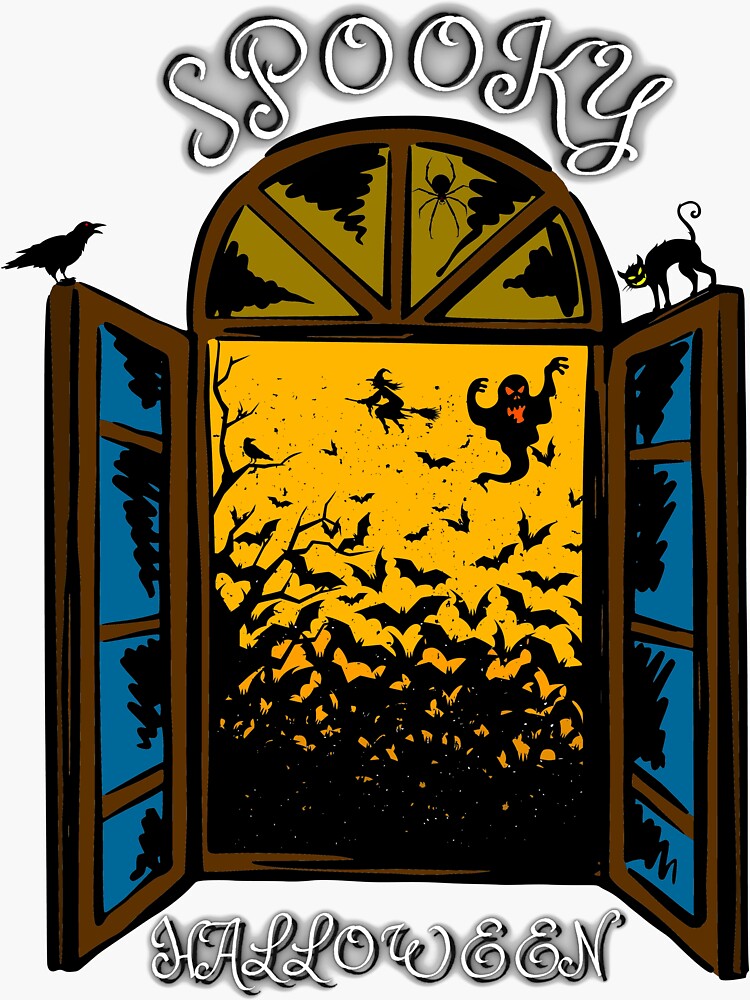 "Spooky Halloween Funny Fall Scary Evil Window With Witch Ghost And ...