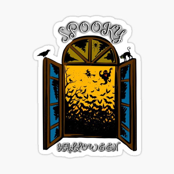 "Spooky Halloween Funny Fall Scary Evil Window With Witch Ghost And ...