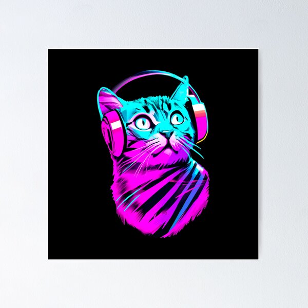 "80's Cat With Headphones" Poster for Sale by Only The Rad | Redbubble