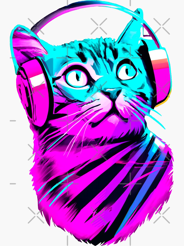 "80's Cat With Headphones" Sticker for Sale by Only The Rad | Redbubble