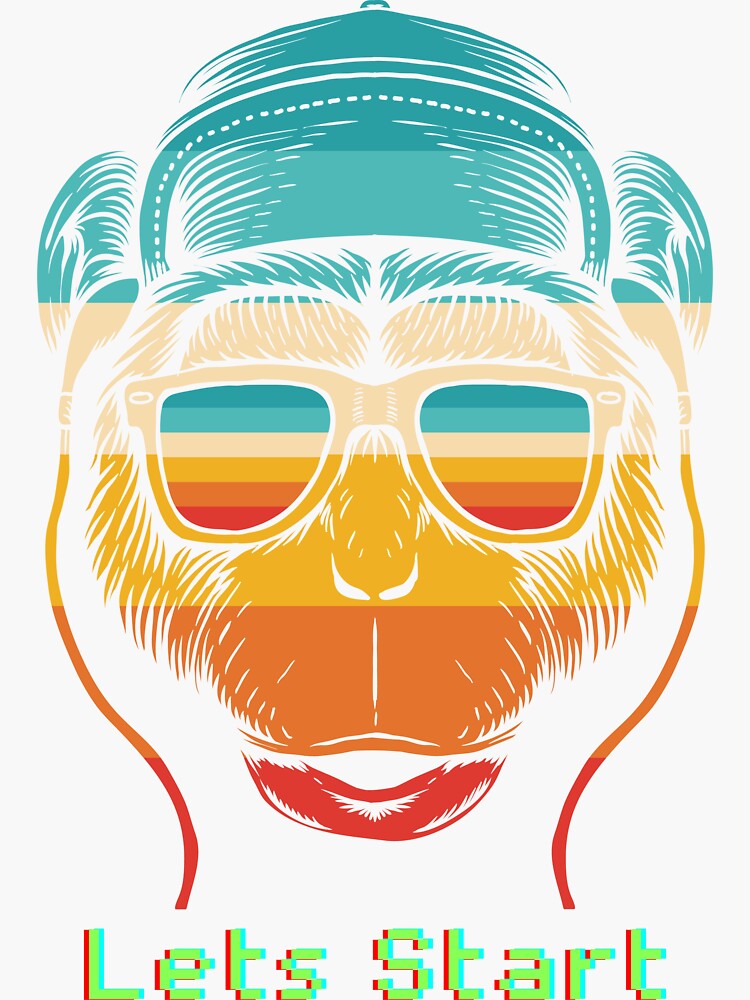 "Lets Start Retro Monkey" Sticker for Sale by akartiwa | Redbubble