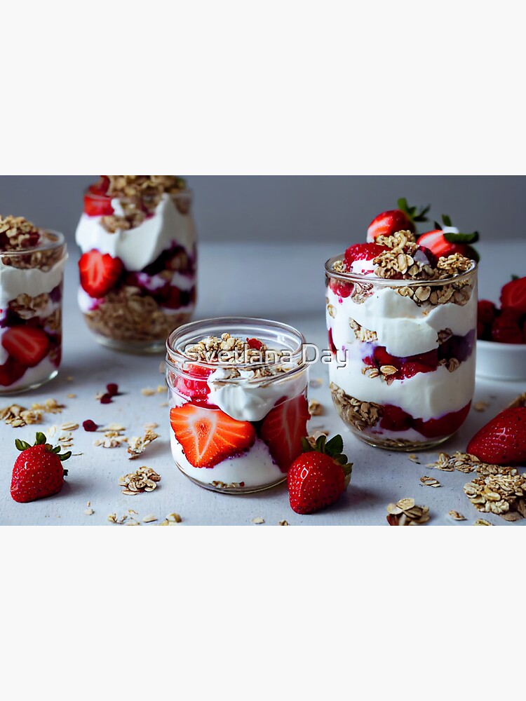 "Strawberry parfaits with yogurt and granola, food photography ...