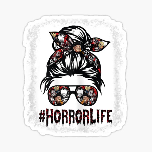 "Womens ZPlp Messy Bun Horror Life Horror Movie Horror Mom Halloween T ...