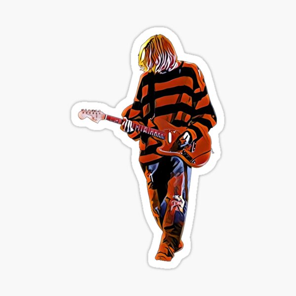 "Kurt Cobain Play Guitar Artistic Modern Pop Portrait Design" Sticker ...