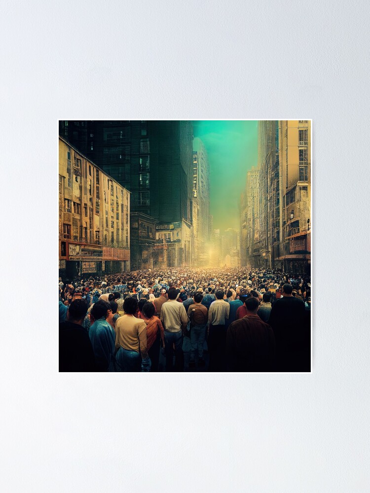 "Crowded City Street Realistic Digital Art Painting" Poster for Sale by ...