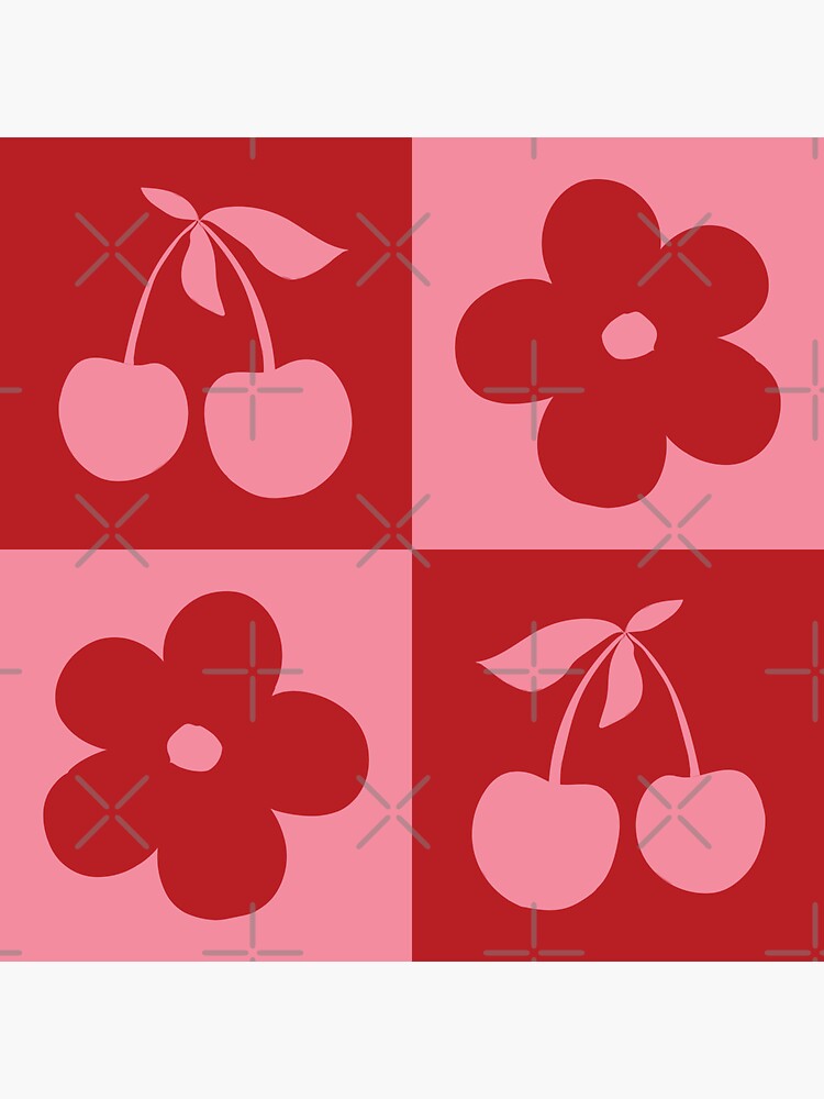 "Daisy and Cherry Checker Pink Red" Sticker for Sale by koovox | Redbubble