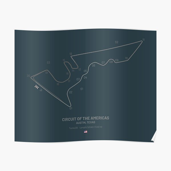 "Circuit of the Americas race track map, Austin, Texas" Poster for Sale ...
