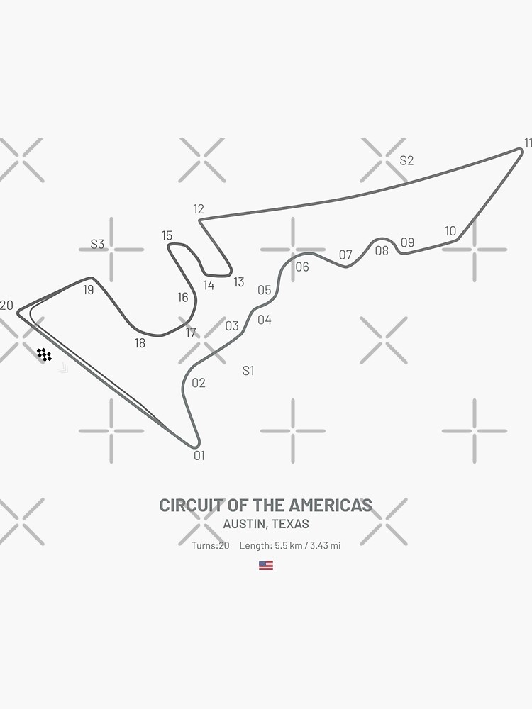 "Circuit of the Americas race track map, Austin, Texas" Sticker for ...
