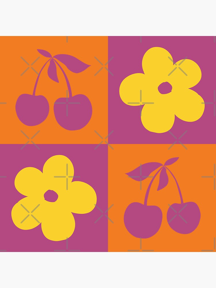 "Daisy and Cherry Checker 60s retro" Sticker for Sale by koovox | Redbubble
