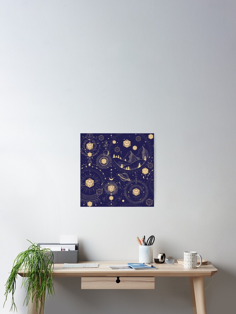 "DND CELESTIAL DICE, D20 Stars constellations pattern night sky" Poster ...