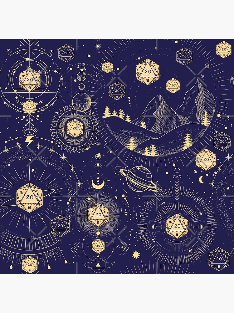 "DND CELESTIAL DICE, D20 Stars constellations pattern night sky" Poster ...