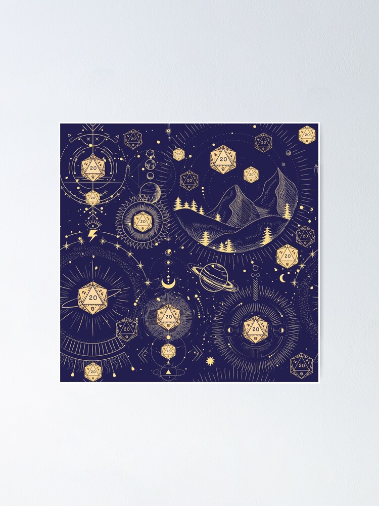 "DND CELESTIAL DICE, D20 Stars constellations pattern night sky" Poster ...