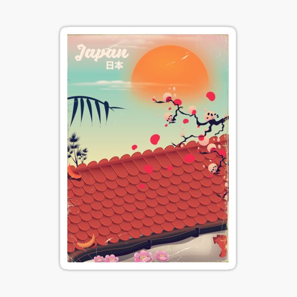 "Japan Roof vintage style travel poster." Sticker by vectorwebstore ...