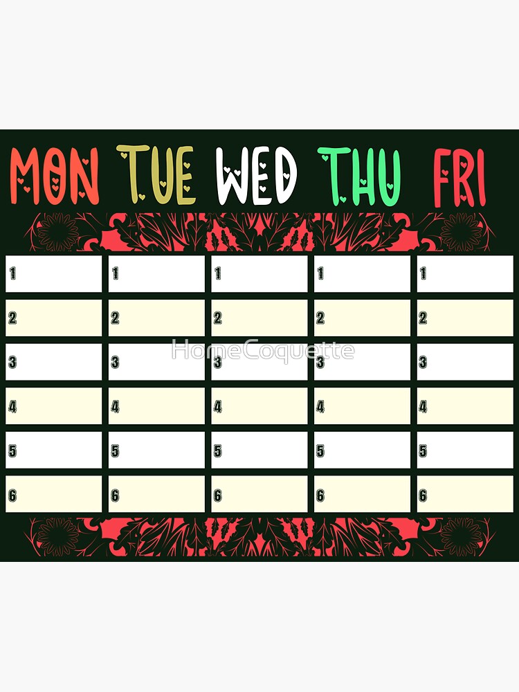 "SCHOOL TIMETABLE" Sticker for Sale by HomeCoquette | Redbubble