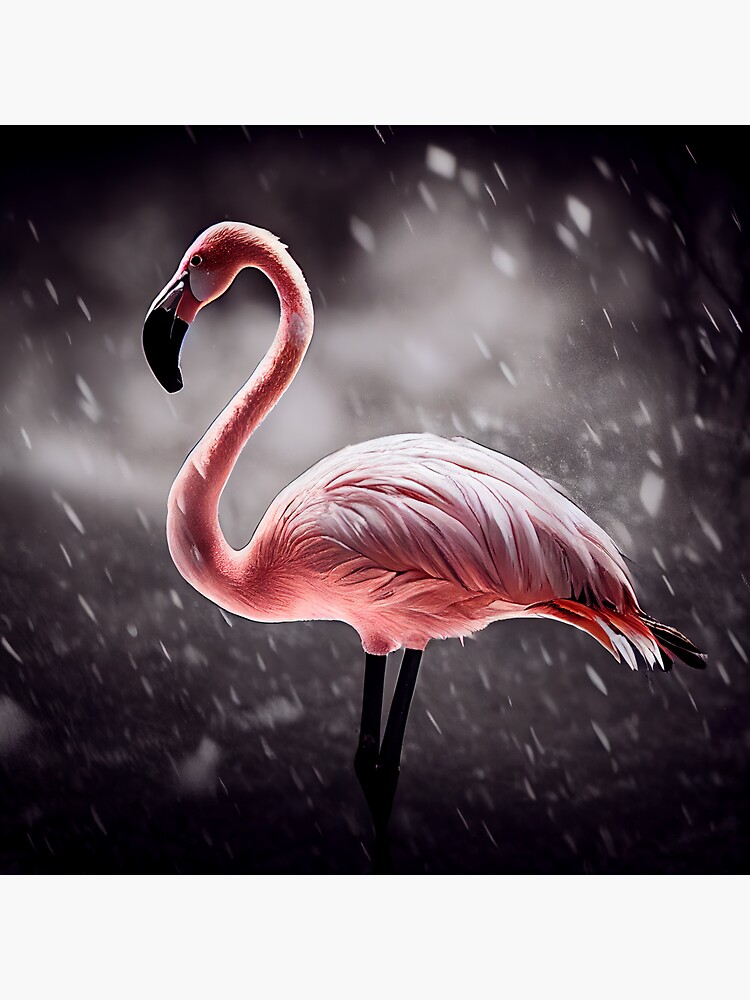"Elegant Flamingo in Falling Snow" Sticker for Sale by Geminiartstudio ...