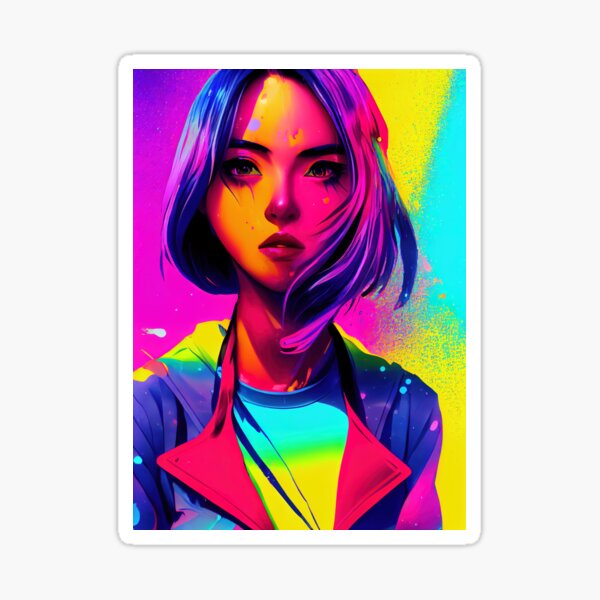 "Neon Rainbow Anime Girl" Sticker for Sale by Mesari | Redbubble