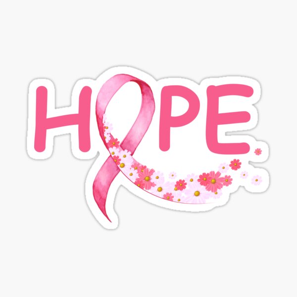 "Hope with cancer awareness ribbon and flower - white" Sticker for Sale ...