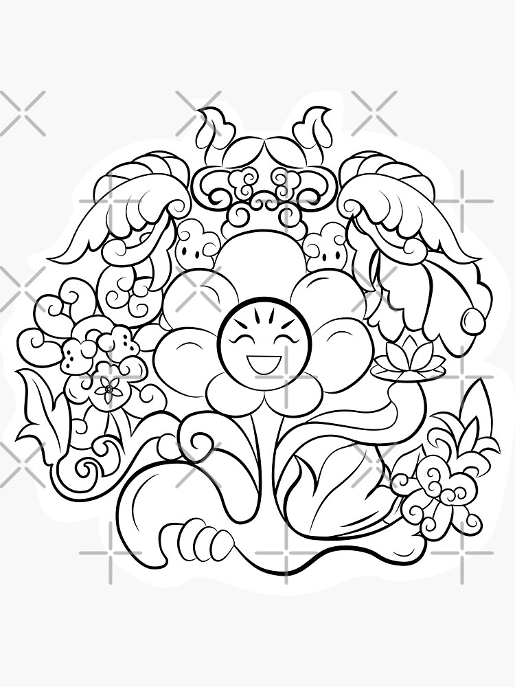 "Happy Flower Happy Day Line Art" Sticker for Sale by Moyanana | Redbubble