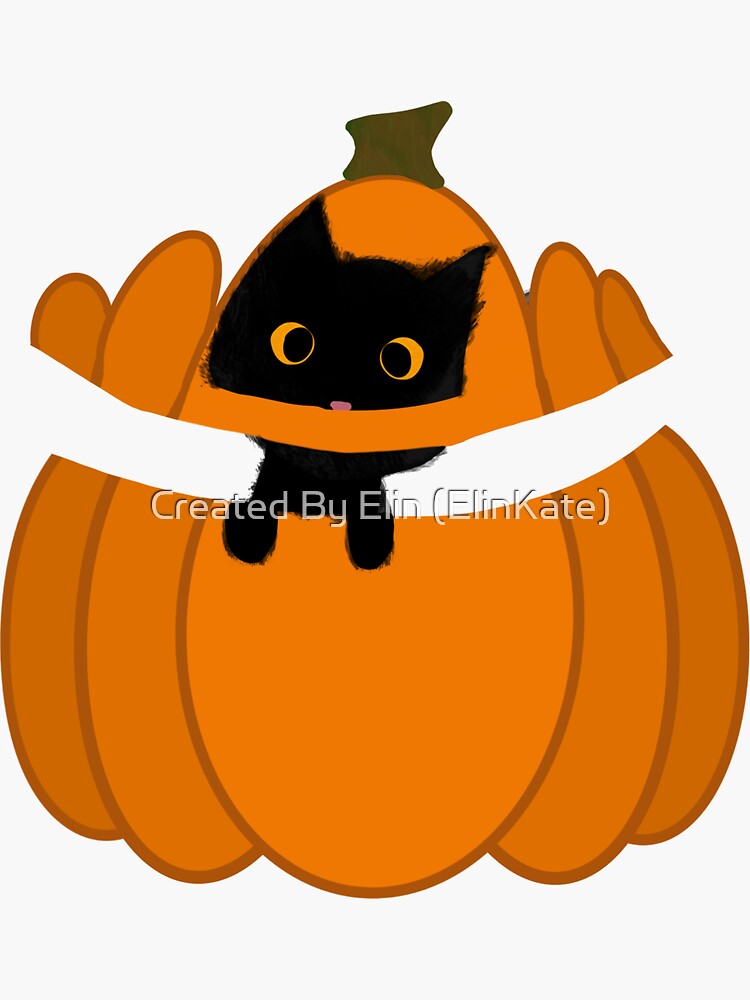 "Black Cat jumping out of a Pumpkin! :))" Sticker for Sale by ElinKate ...