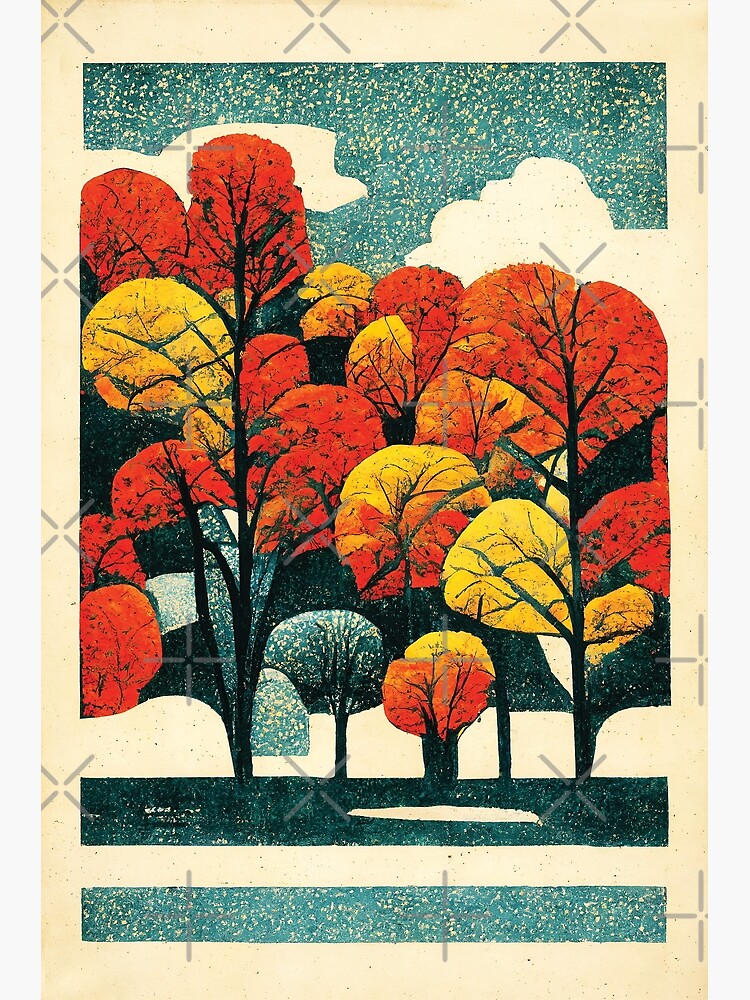 "Colorful Fall Trees Vintage Style AI Art" Poster for Sale by ...
