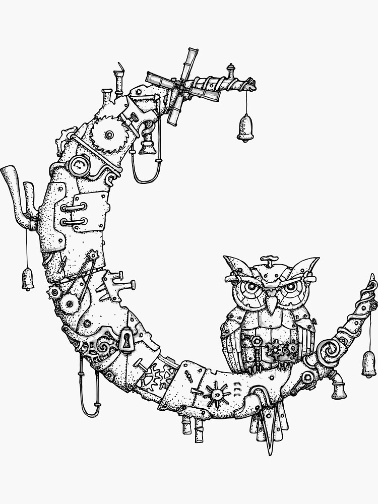 "Steampunk Moon Clockwork illustration" Sticker for Sale by SamDeacon ...