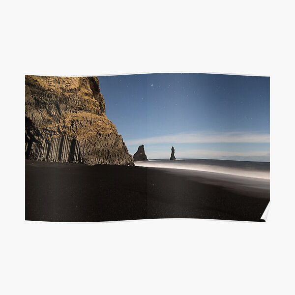 "Cliffside Black Beach with view of Ocean and Moon" Poster for Sale by ...