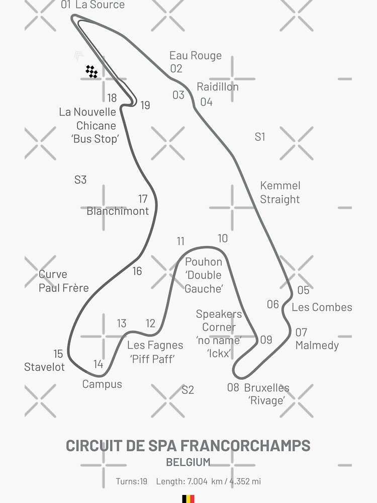 "Circuit de Spa Francorchamps, race track map, Belgium" Sticker for ...