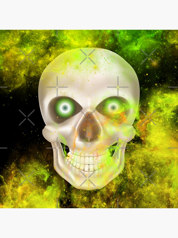 "Scary Skull.. A creepy skeleton skull with green eyeballs" Sticker for ...