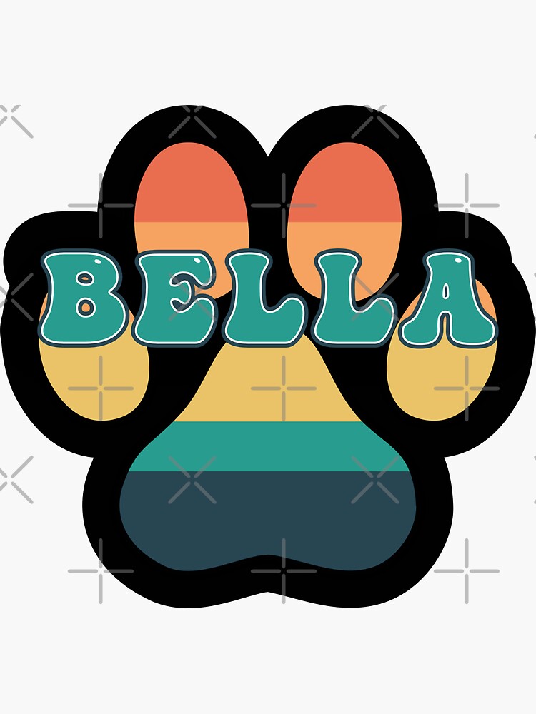 "Bella Dog Name Vintage Sunset Paw Prints on Black - Bella Dog Name ...