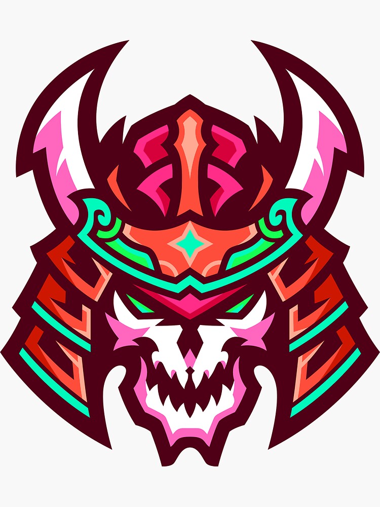 "red samurai skull" Sticker for Sale by akiril | Redbubble