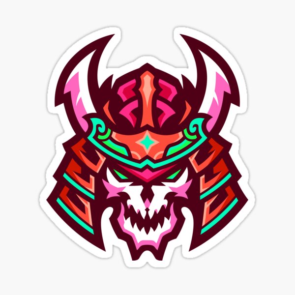 "red samurai skull" Sticker for Sale by akiril | Redbubble