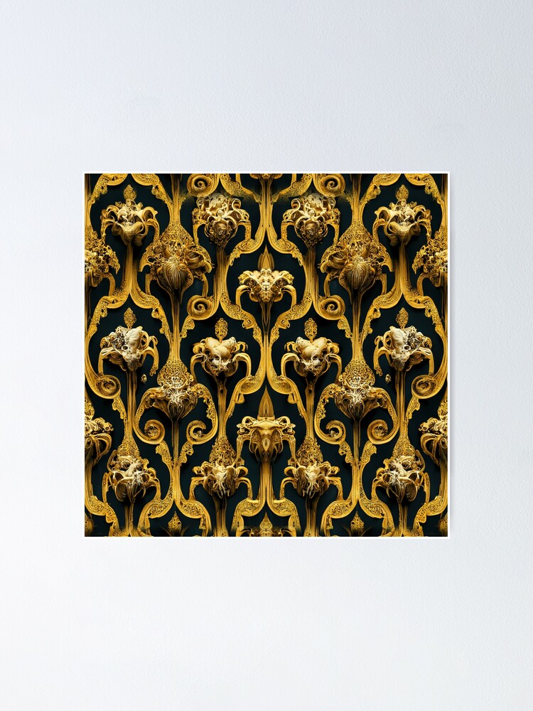 "Orchid Baroque Damask Pattern Golden Glow" Poster for Sale by ...