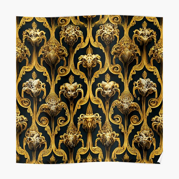 "Orchid Baroque Damask Pattern Golden Glow" Poster for Sale by ...
