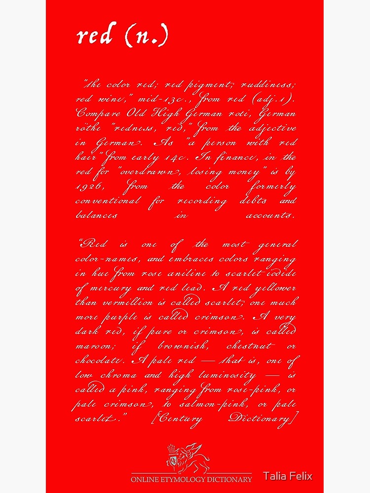 Lámina fotográfica «Etimología del color rojo - Etymonline Historia de ...
