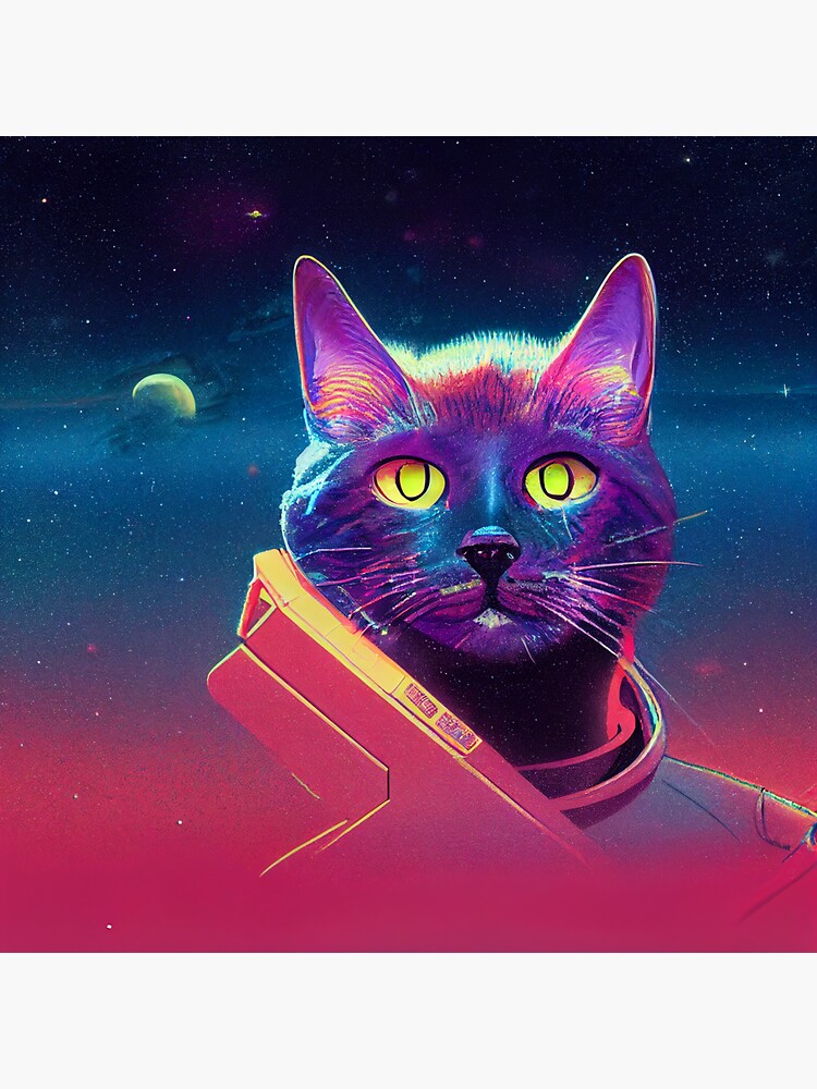 "Space Futuristic Synthwave Cat " Sticker for Sale by Spellrise | Redbubble