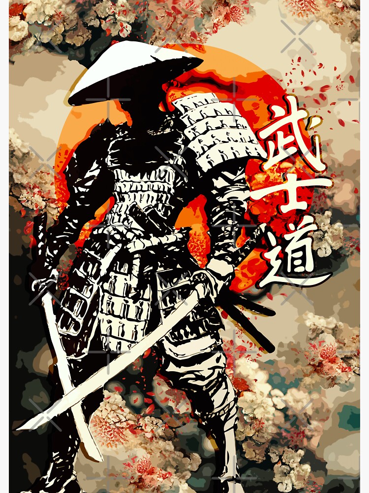 "Bushido dual katana ronin samurai kanji black ink japan" Sticker for ...