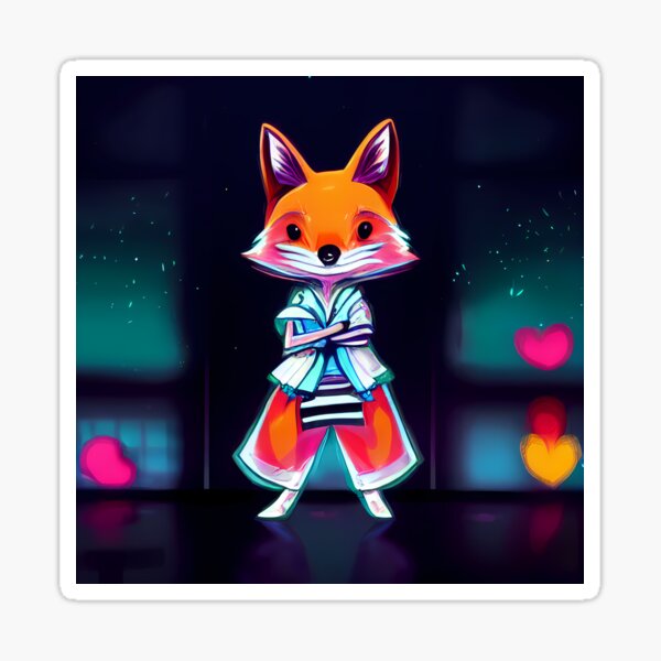 "Cute anime fox with neon background" Sticker for Sale by emergedesi ...