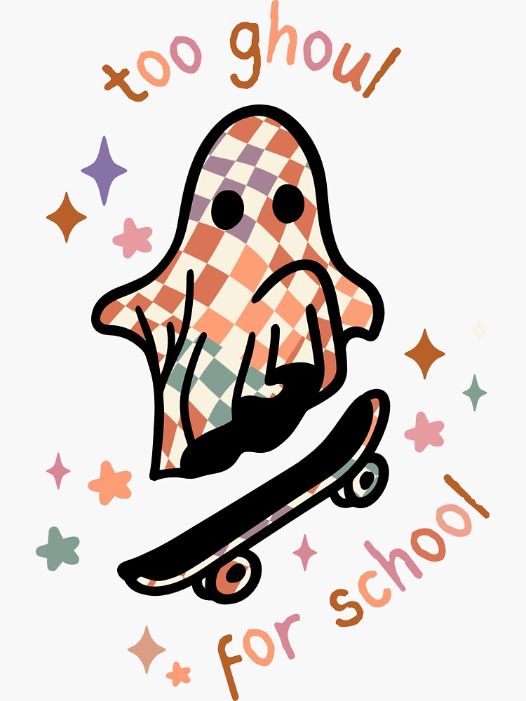 "Fall Preppy Skater Ghost Too Ghoul for School Halloween Retro Checker ...