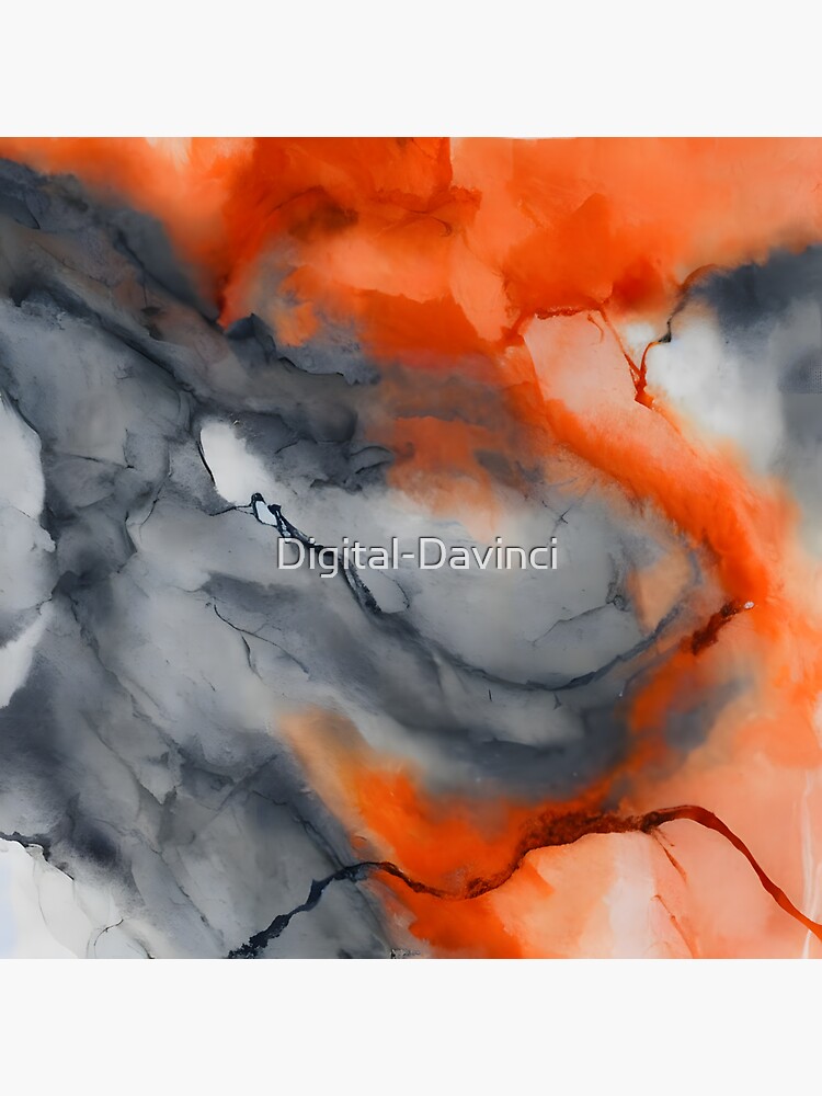 "Ethereal Water Muted Grey & Bright Orange Abstract Art" Sticker for ...