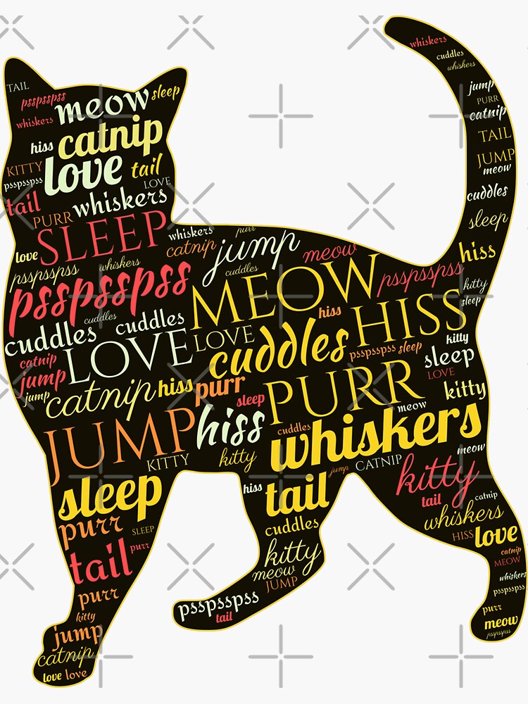 "Cat Word Cloud" Sticker for Sale by Moxie-Graphix | Redbubble