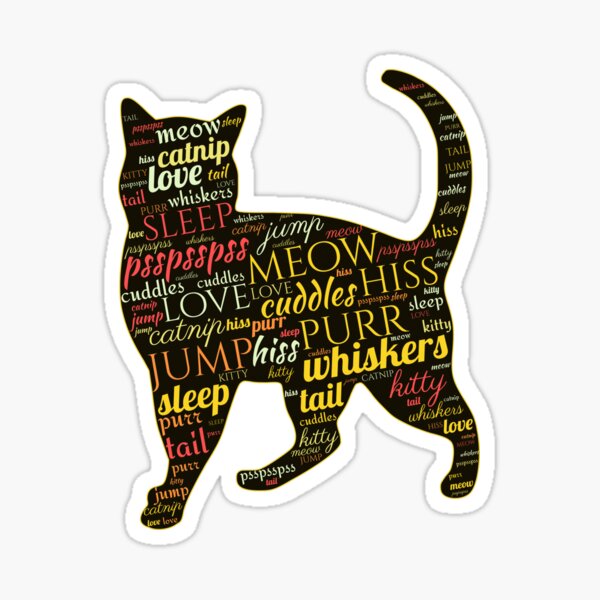 "Cat Word Cloud" Sticker for Sale by Moxie-Graphix | Redbubble