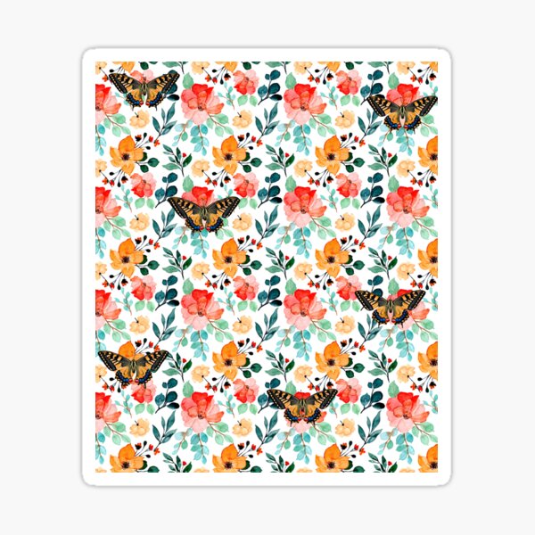 "Seamless Wildflowers Garden Orange, Brown Butterfly " Sticker for Sale ...
