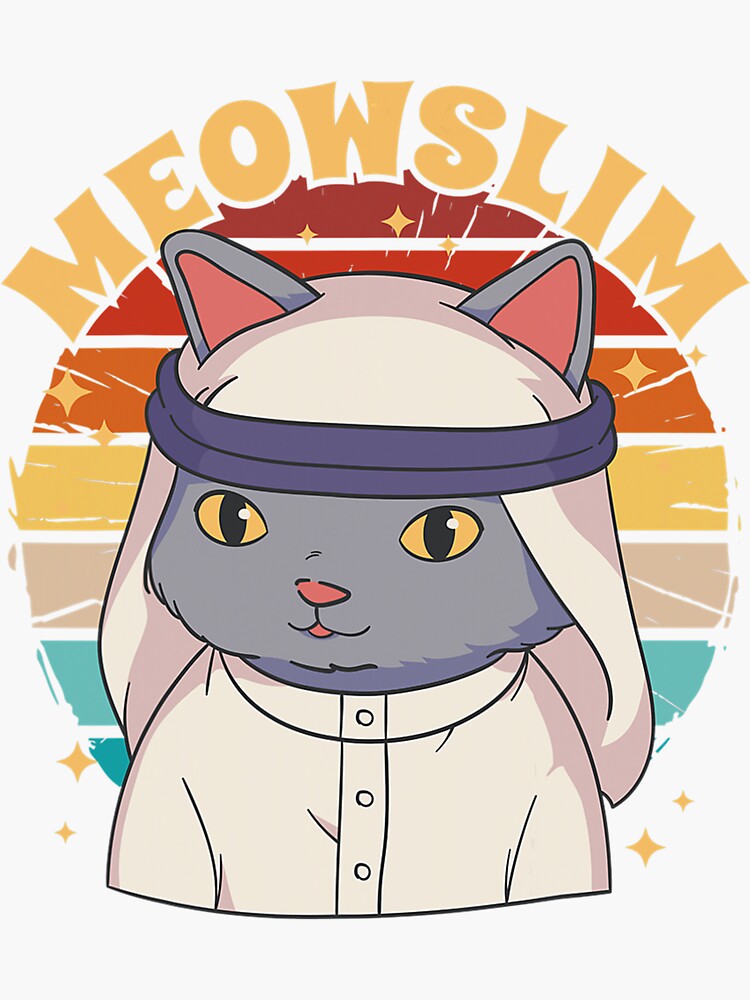 "Vintage cute muslim cat cartoon Meowslim, funny kitten islam" Sticker ...