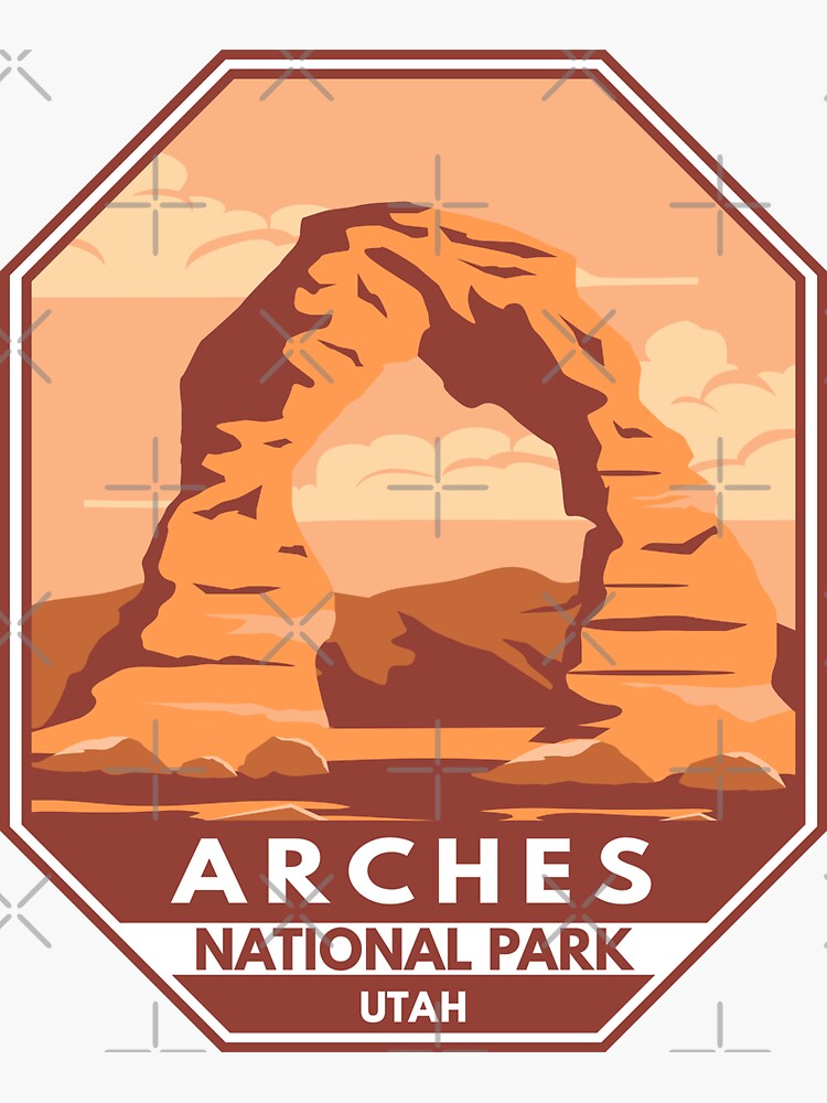 "Arches National Park Utah Delicate Arch Emblem" Sticker for Sale by ...
