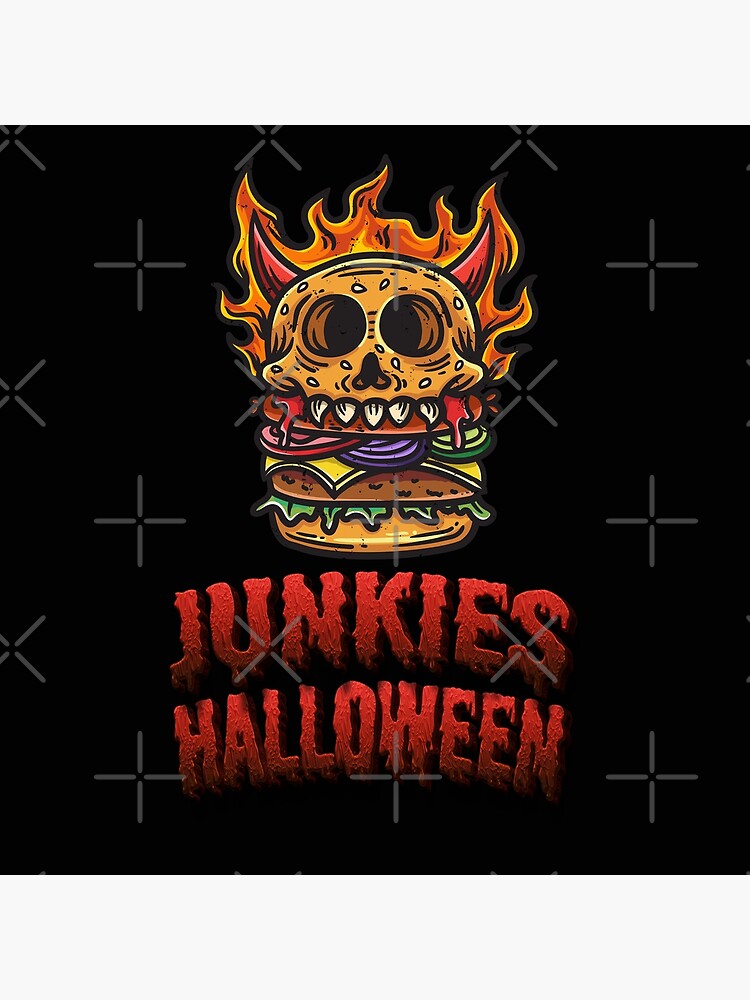 "Funny Skull Monster Burger Illustration With Horns And Burning Fire ...