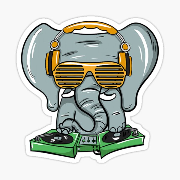 "Cute Baby Elephant Dj Wearing Headphones and Glasses " Sticker for ...