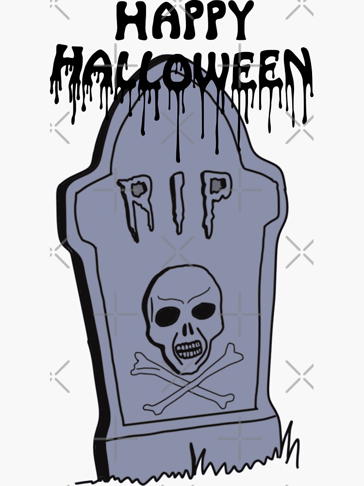 "Spooky Happy Halloween Headstone RIP - Black" Sticker for Sale by ...
