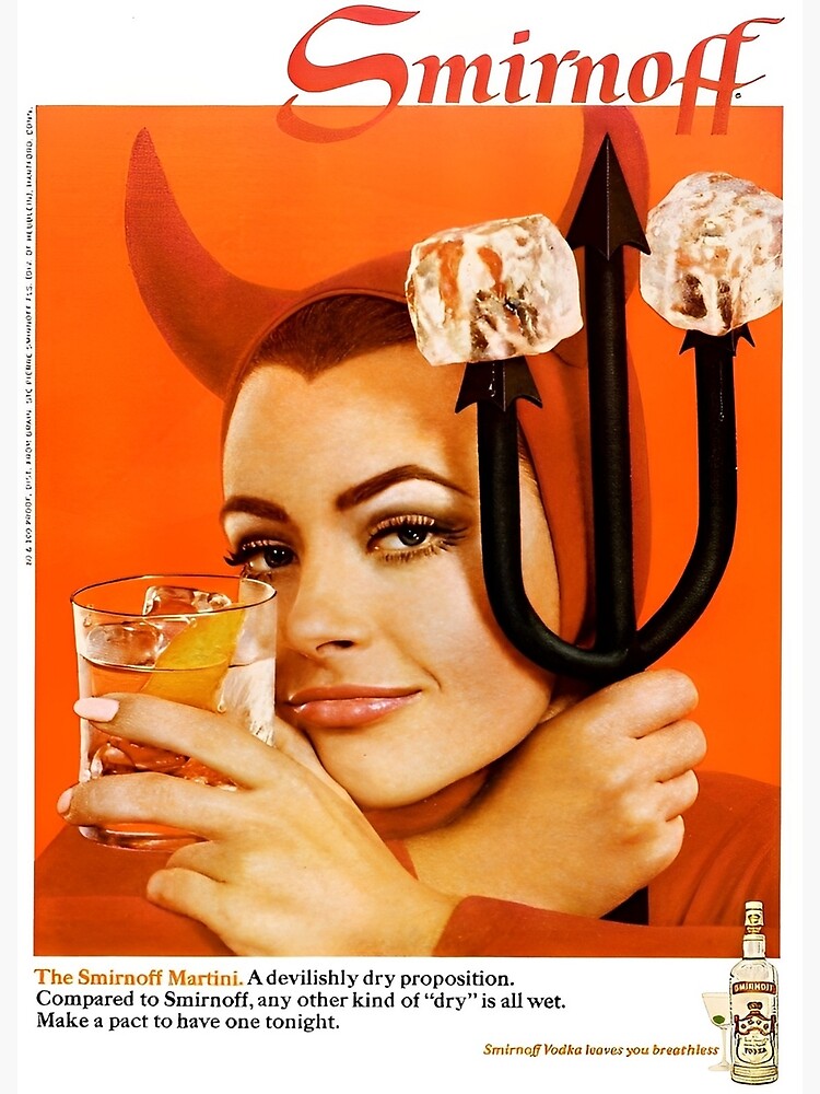 "Vintage female Devil with pitchfork vodka aperitifs advertisement ...