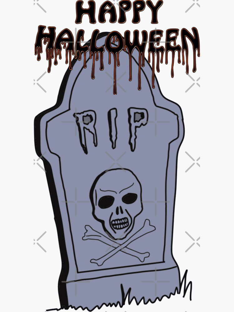 "Spooky Happy Halloween Headstone RIP - Red & Black" Sticker for Sale ...